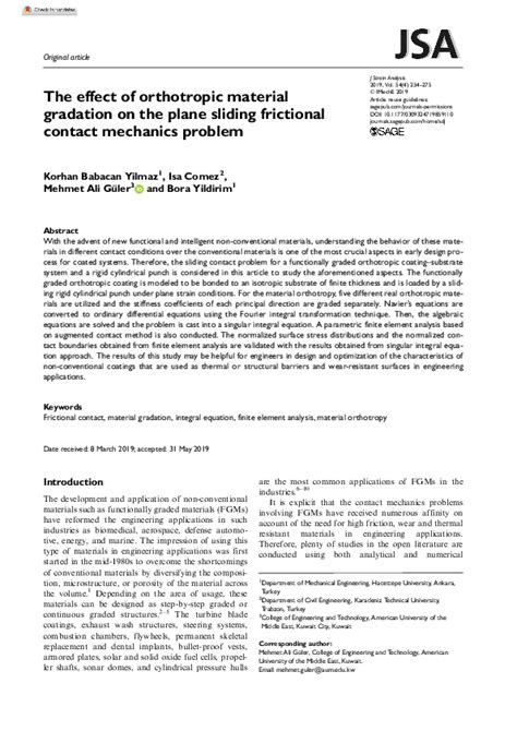 Pdf The Effect Of Orthotropic Material Gradation On The Plane Sliding Frictional Contact