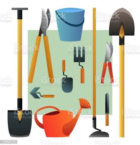 농업 농촌 정원 도구 급수 캔과 물통 삽 갈퀴와 괭이 로고 및 기호 로고 유형 흰색 배경에 고립되어 있습니다 벡터 0명에 대한 스톡 벡터 아트 및 기타 이미지 Istock