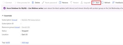 Stop Start By Using The Azure Portal Azure Database For MySQL