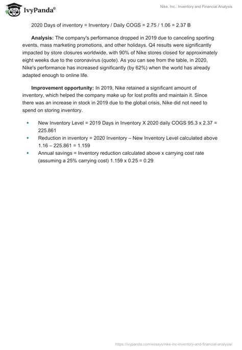 Nike Inc Inventory And Financial Analysis 394 Words Assessment