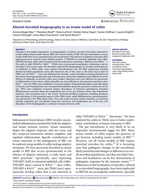 Pdf Altered Microbial Biogeography In An Innate Model Of Colitis