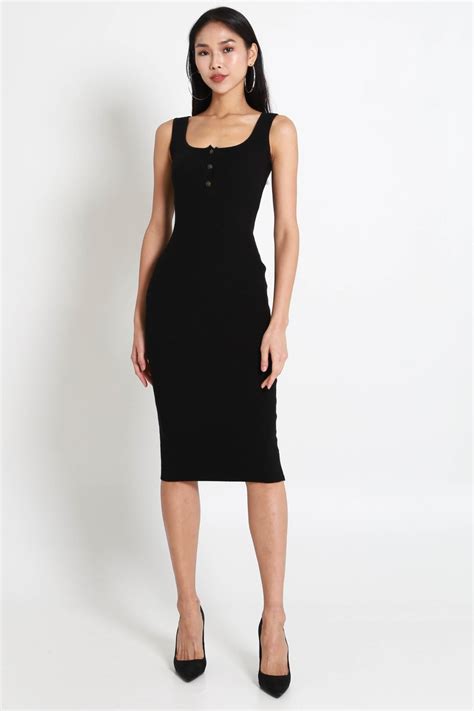 Dana Button Up Knit Dress Black Carrislabelle