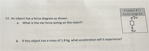 solved 12 an object has a force diagram as shown a what is the net
