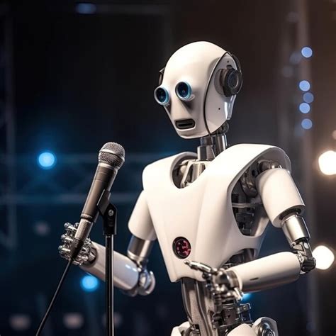 A Robot With A Microphone And A Microphone In Front Of It Premium Ai