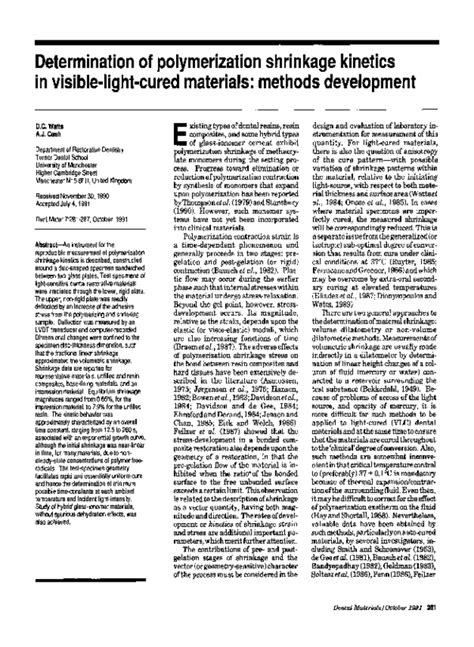 Pdf Measurement Of Polymerization Shrinkage Evolution During Curing In Photopolymer With A