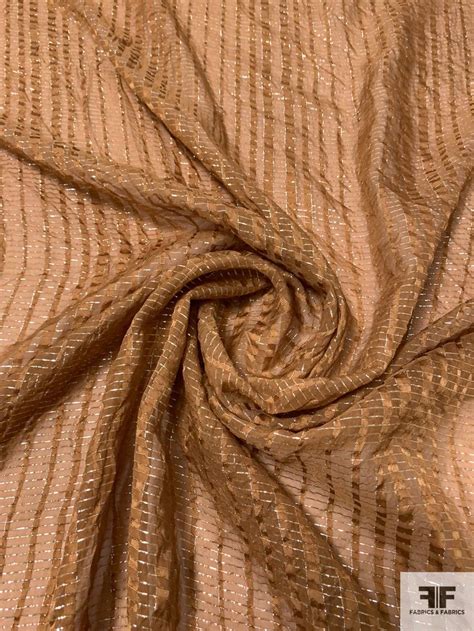 Boxy Satin Striped Chiffon With Lurex Pinstripes Caramel Brown