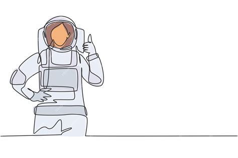 Premium Vector Single One Line Drawing Of Female Astronauts With A Thumbsup Gesture Wearing