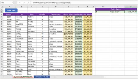 Sumifs Index Match Vs Sumproduct Functions Hr Data Example Data