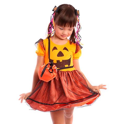 Fantasia De Halloween Menina Abóbora Com Bolsa