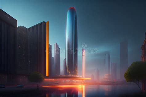 Modern City Ai Generative Illustration Graphic Design Art Icon Stock