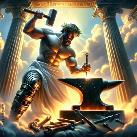 Hephaestus The God With His Hammer And Anvil He Was Cast Off Mount
