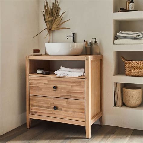 Meuble Sous Vasque Simple Deux Tiroirs En Acacia L80cm Meuble