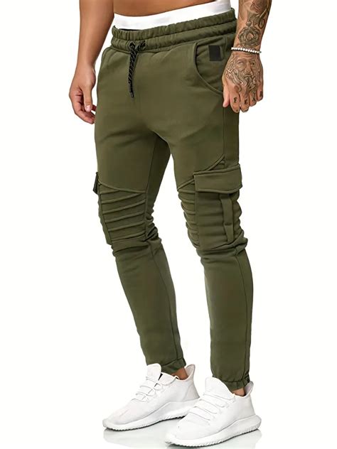 Casual Slim Fit Multi Pocket Drawstring Cargo Pants Mens Temu Norway