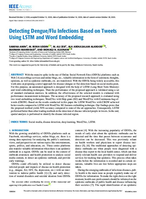 pdf detecting dengue flu infections based on tweets using lstm and