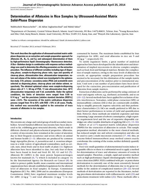 Pdf Determination Of Aflatoxins In Rice Samples By Ultrasound