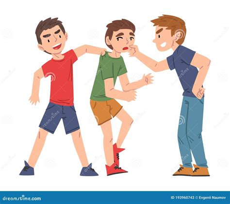 同学欺负的可怜男孩，两个男孩嘲笑并嘲笑他嘲弄和欺凌学校问题卡通风格 向量例证 插画 包括有 战斗 逗人喜爱 193960743