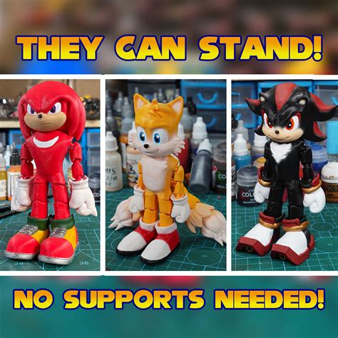 Archivo Stl Flexi Sonic The Hedgehog Team Knuckles Tails And Shadow Print In Place No