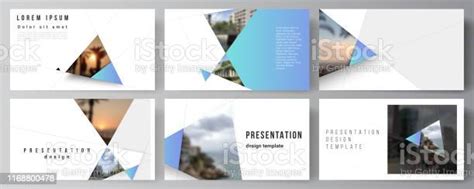 프리젠 테이션의 최소 추상 벡터 레이아웃은 디자인 비즈니스 템플릿을 슬라이드 파란색 삼각형과 삼각형 모양의 창조적 인 현대적인