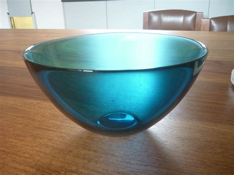 Orrefors Fuga Large Blue Glass Bowl Designed By Sven Palmquist Made In