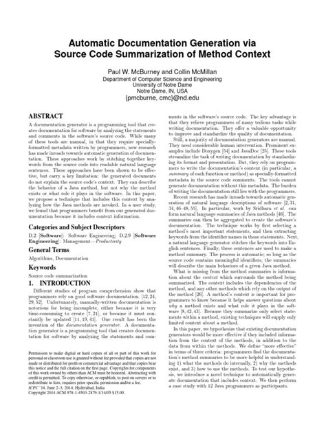 Sp Automatic Documentation Generation Via Source Code Summarization Of