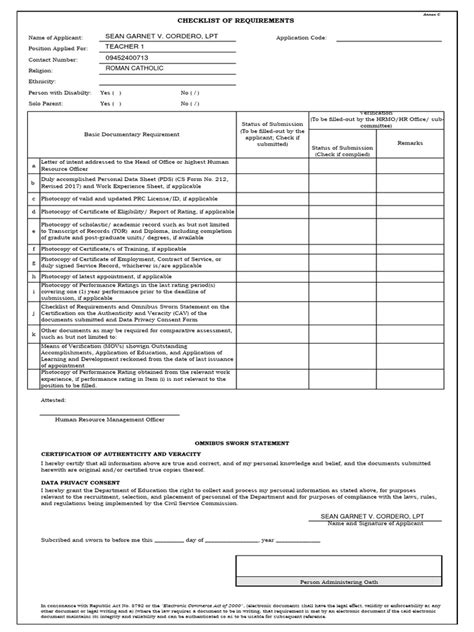 Annex C Requirements Checklist Pdf