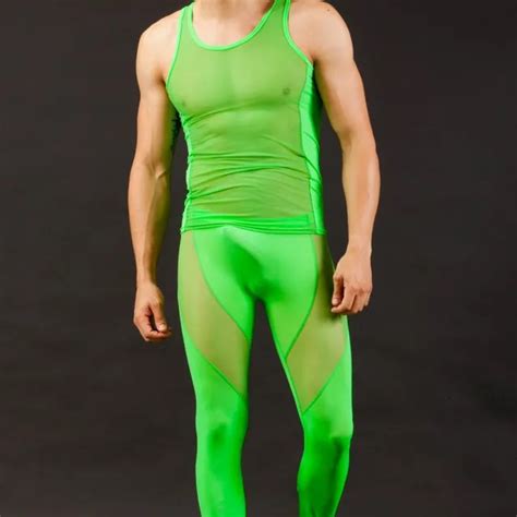 WJ Mens Long Johns See Through Men Sexy Long Underwear Transparent Top Bottoms Long Johns Man