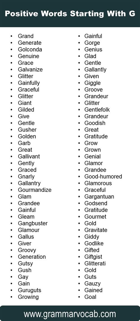 Positive Words Starting With G Grammarvocab