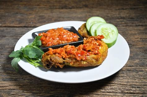 Premium Photo Ayam Geprek Sambal Indonesian Food Or Geprek Fried