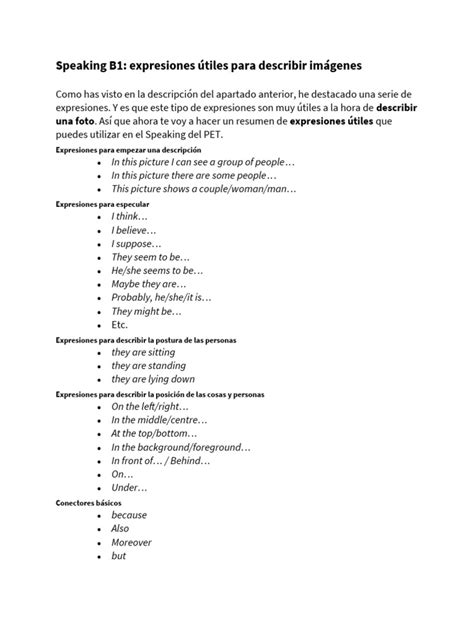 Speaking B1 Expresions For Describing Pdf