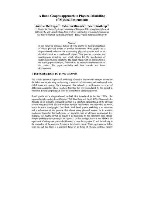 Pdf A Bond Graphs Approach To Physical Modelling Of Musical Instruments
