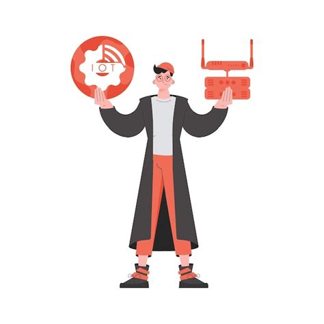 Premium Vector A Man Holds An Internet Thing Icon In His Hands Router And Server Internet Of