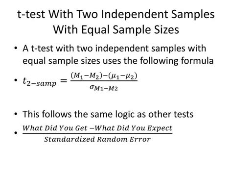 Ppt T Test With Two Independent Samples With Equal Sample Sizes