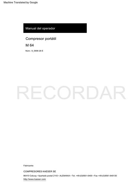 Manual Compresor Kaeser M64 1 Pdf Generador Eléctrico Ingeniería