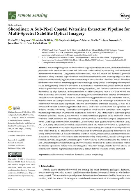 Pdf Shoreliner A Sub Pixel Coastal Waterline Extraction Pipeline For Multi Spectral Satellite