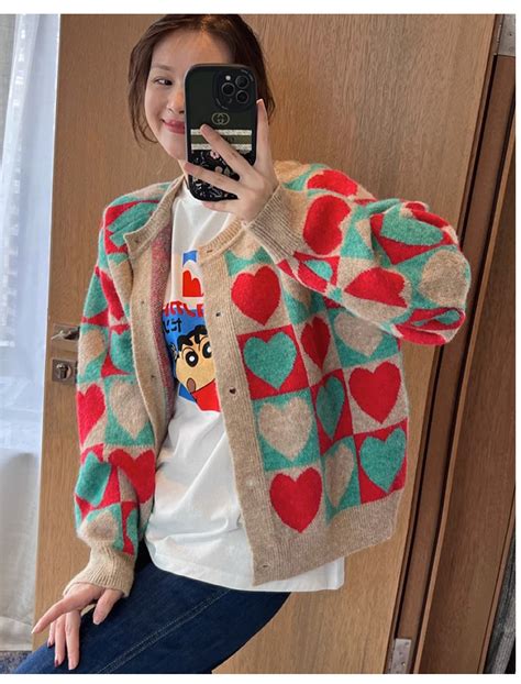 하트 패턴 나그랑 니트 가디건