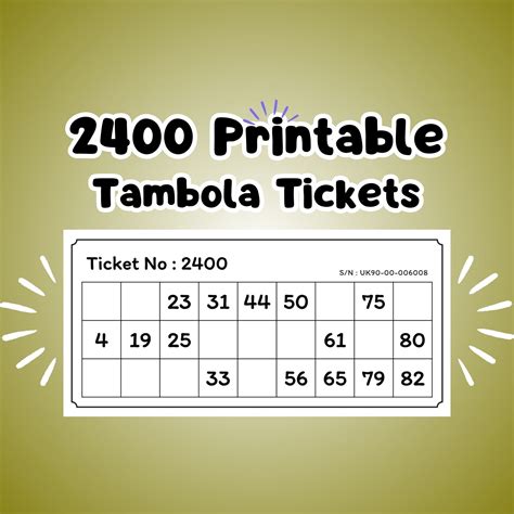 2400 Tambola Tickets Housie Indian Bingo Printable 200 Page
