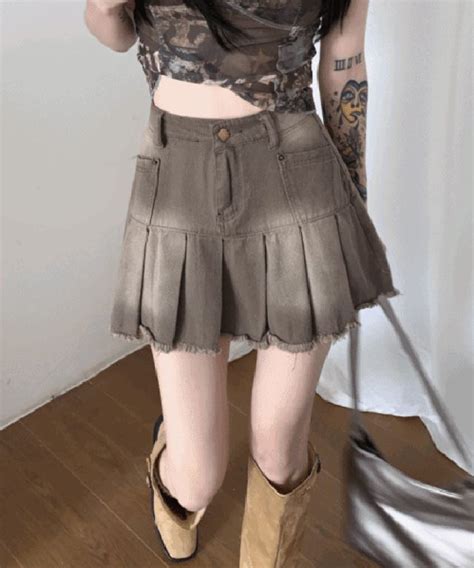 바비블리 하이틴무드 플리츠 데님 워싱 미니 스커트 위시버킷