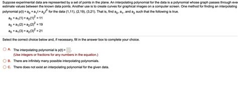 solved suppose experimental data are represented by a set of points in