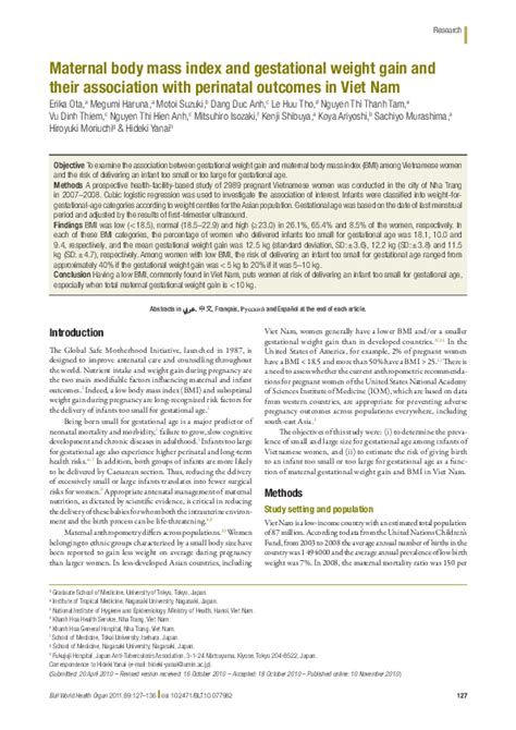 Pdf Maternal Body Mass Index And Gestational Weight Gain And Their