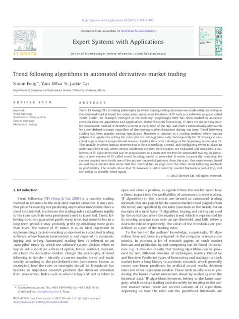 Pdf Trend Following Algorithms In Automated Derivatives Market Trading