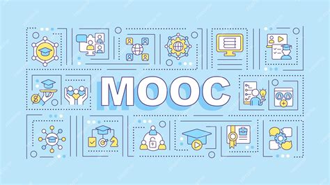 Premium Vector Mooc Text With Various Thin Line Icons Concept On Blue Monochromatic Background