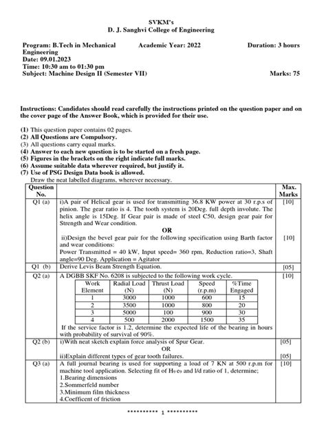 machine design ii qp mech pdf