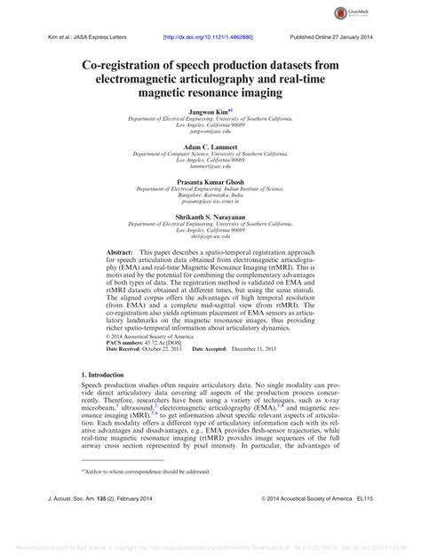 Pdf Co Registration Of Speech Production Datasets From Electromagnetic Articulography And Real