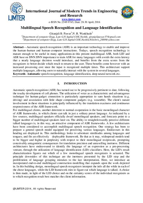 Pdf Multilingual Speech Recognition And Language Identification