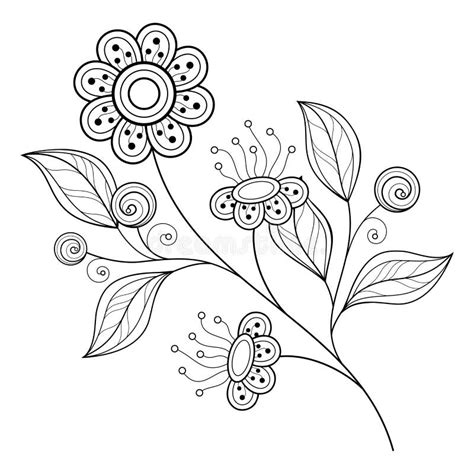 Bello Fiore Monocromatico Di Contorno Di Vettore Illustrazione Vettoriale Illustrazione Di