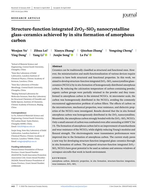 Structure‐function Integrated Zro2sio2 Nanocrystalline Glassceramics Achieved By In Situ