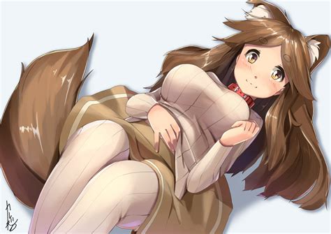 Wallpaper Boobs White Background Animal Ears Blushing Brown Eyes