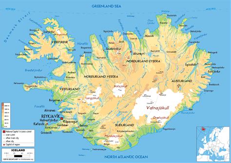 Large Size Physical Map Of Iceland Worldometer