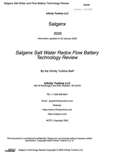 Salgenx Saltwater Flow Battery Technology Report Updated Monthly