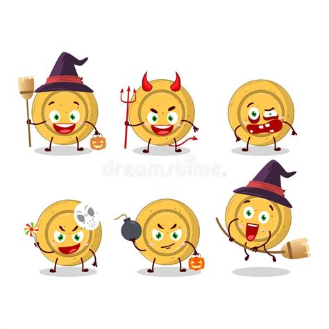 Halloween Expression Emoticons With Cartoon Character Of Dalgona Candy Circle Stock Vector